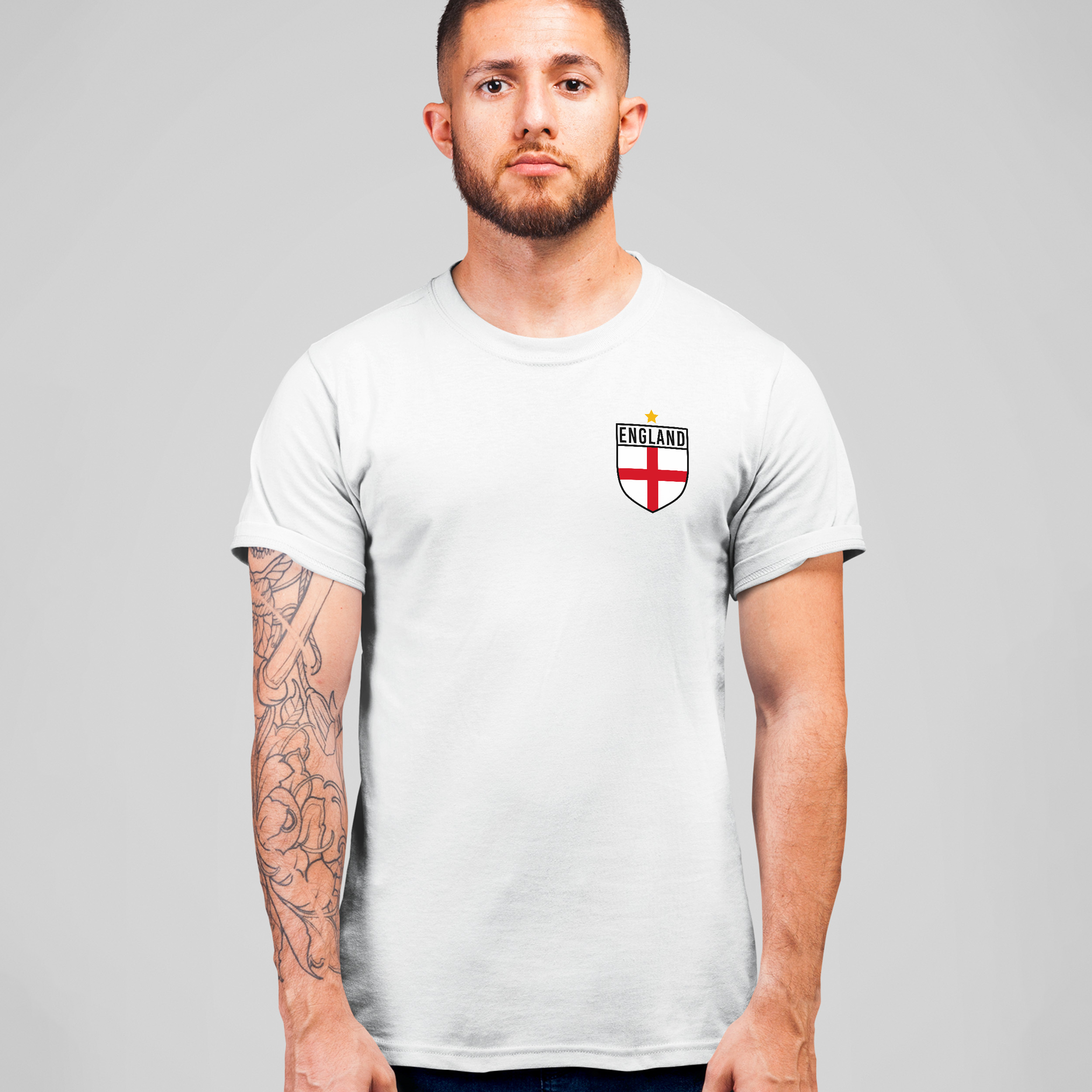England Flag Badge Mens T Shirt - Purple Print House