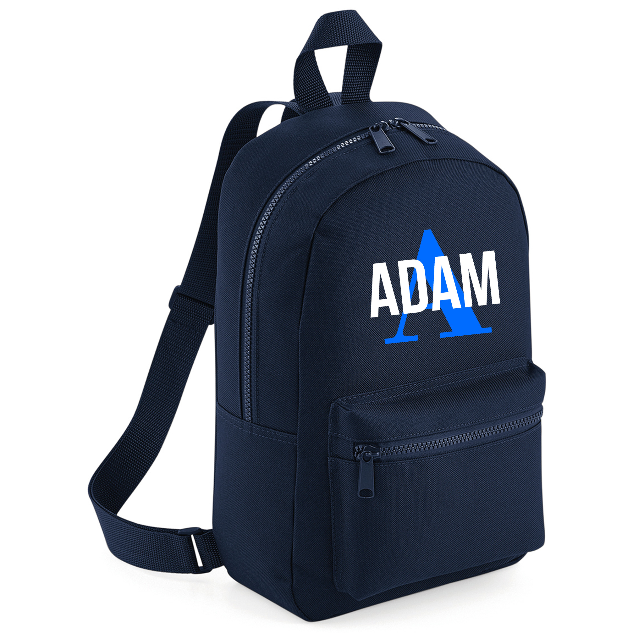 Custom Name And Blue Initial Boys Mini Backpack - Purple Print House