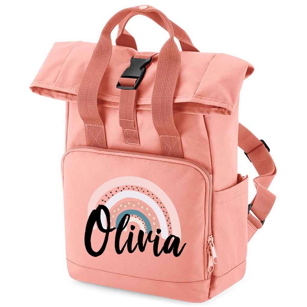Pastel Rainbow With Personalised Name Mini Roll Top Backpack - Purple ...