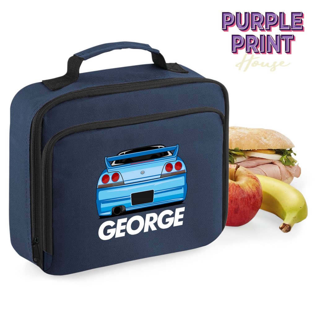 Custom Blue Drift Car Lunch Bag Kids - Purple Print House