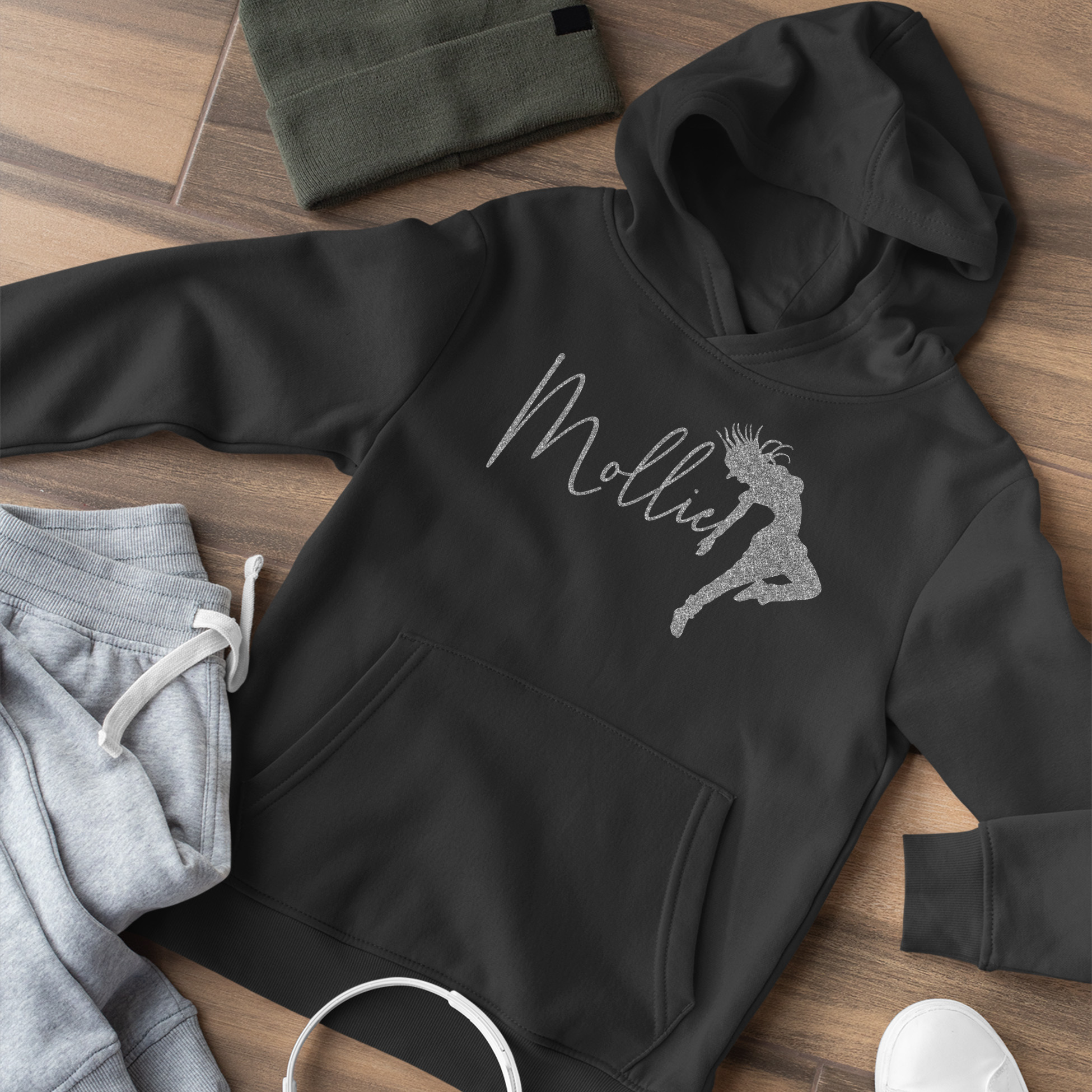 Personalised Silver Glitter Break Dancing Hoodie Girls - Purple Print House