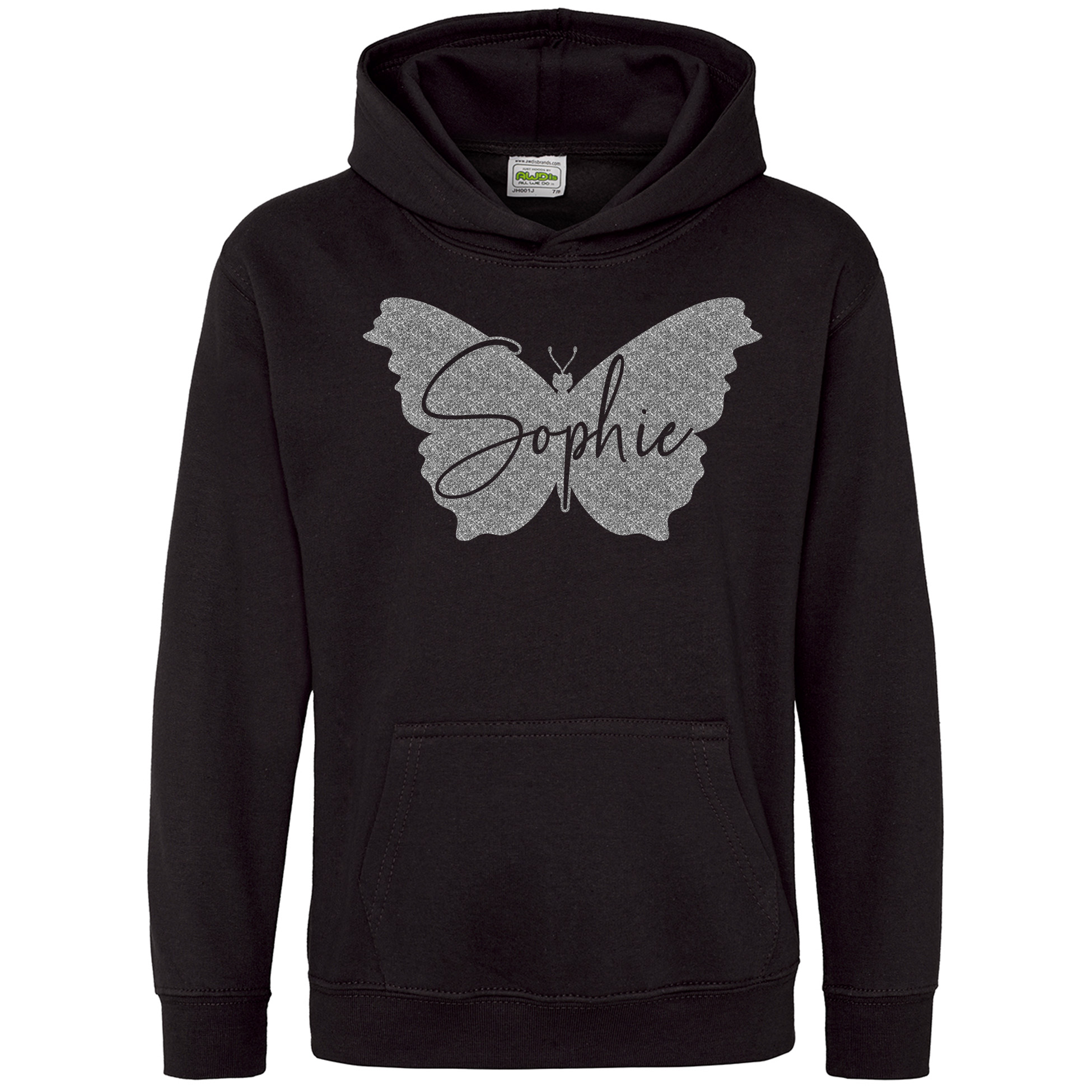 Personalised Silver Glitter Butterfly Hoodie Girls - Purple Print House