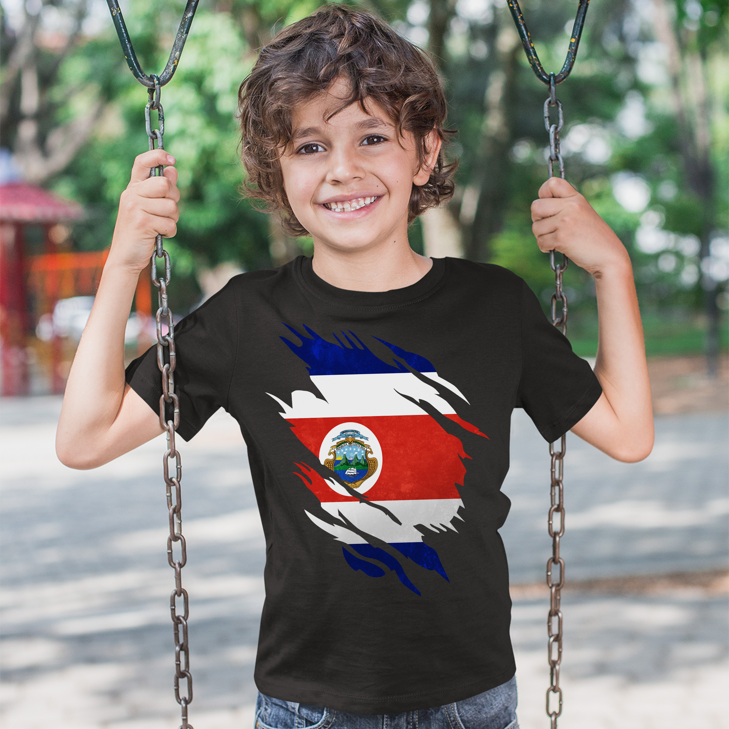Costa Rica Torn Effect Flag T Shirt Kids - Purple Print House