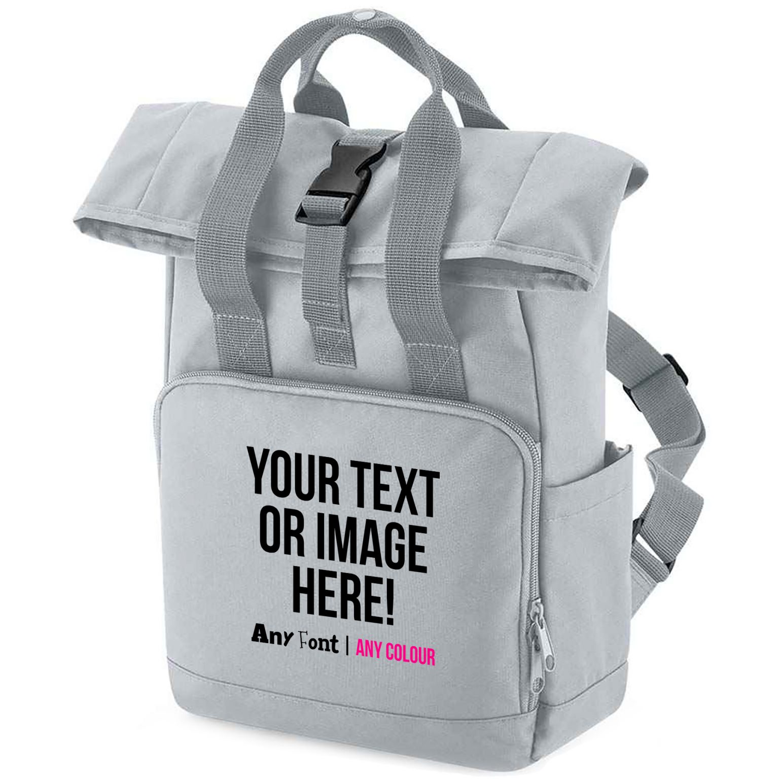 Personalised Text and Image Mini Roll Top Backpack Kids - Purple Print ...