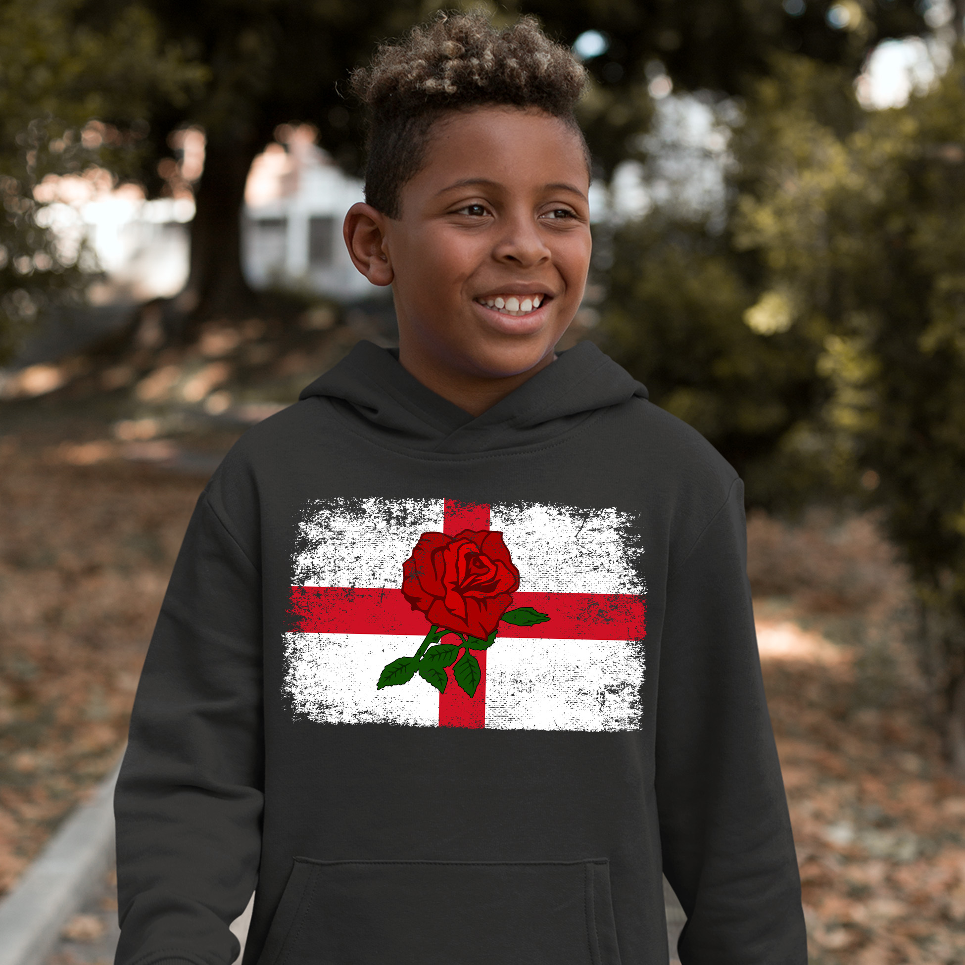 England Flag Red Rose Hoodie Kids - Purple Print House