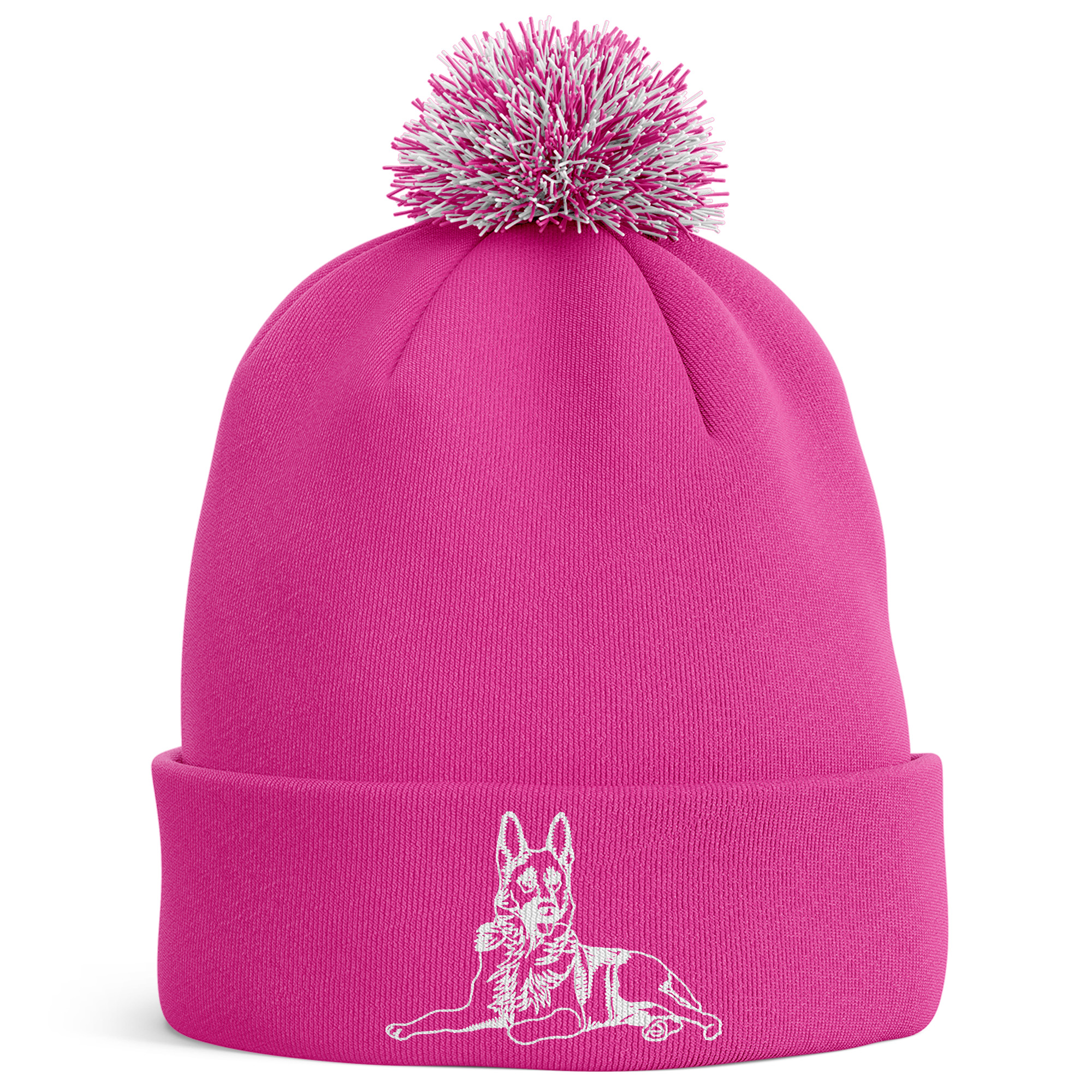 German Shepherd Bobble Hat Womens | Embroidered Winter Hat