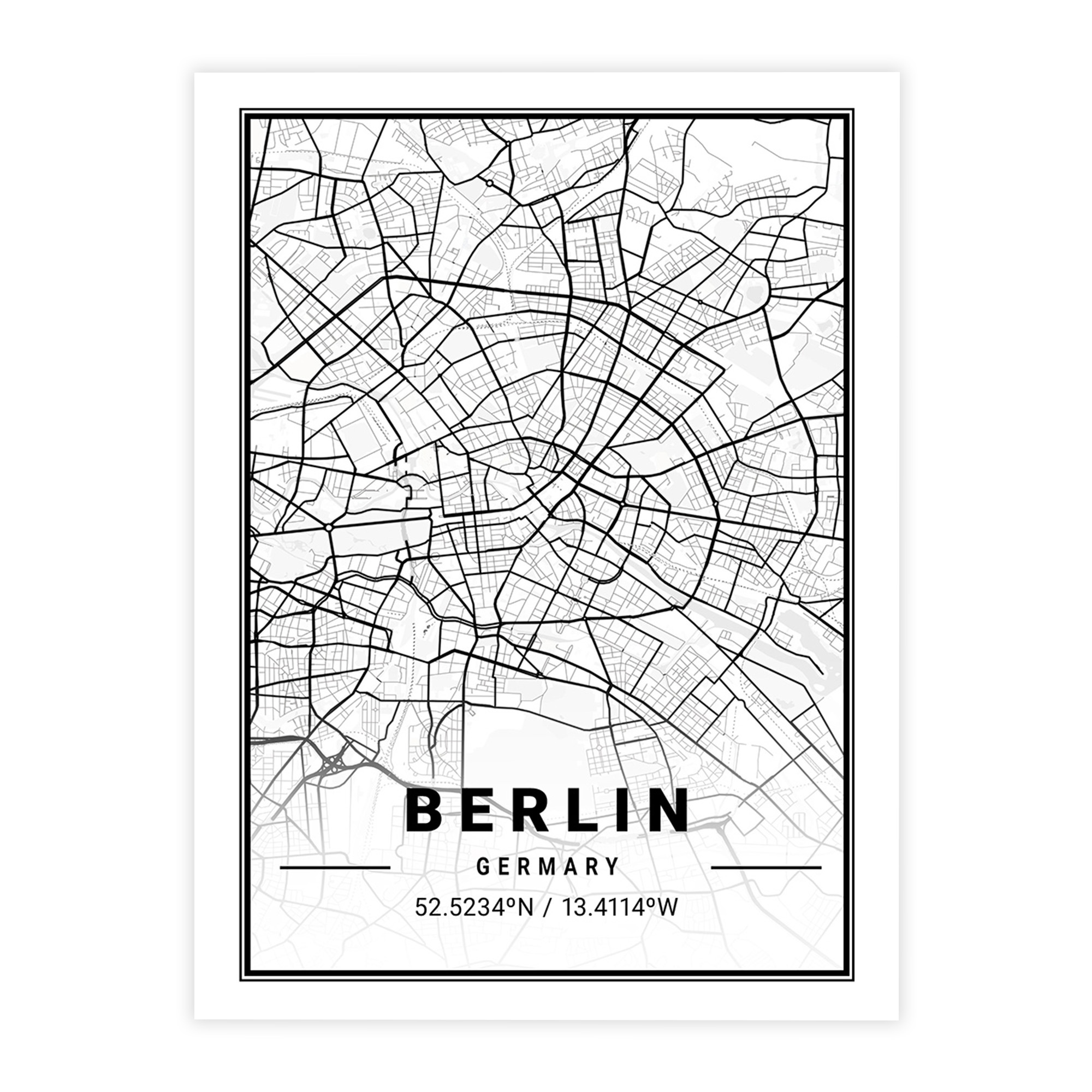 Berlin Wall Map Print | Minimalist Historical Wall Art