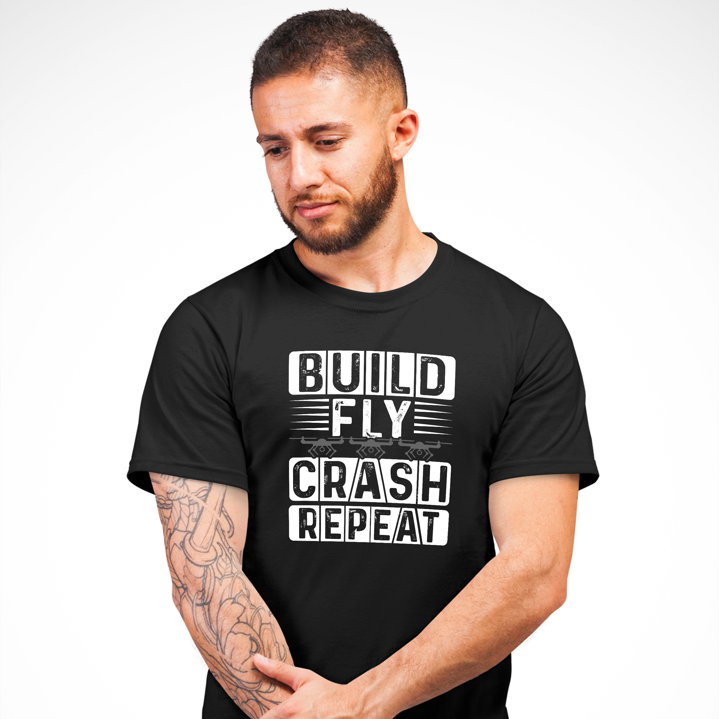 Build Fly Crash Repeat T Shirt Men - Purple Print House