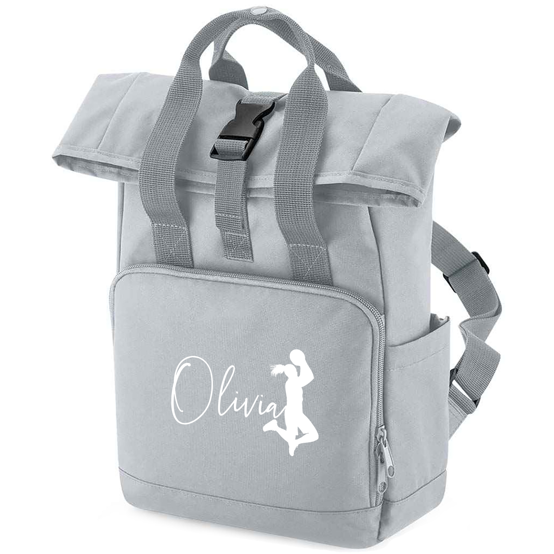 Personalised Netball Player Mini Roll Top Backpack Girls - Purple Print ...