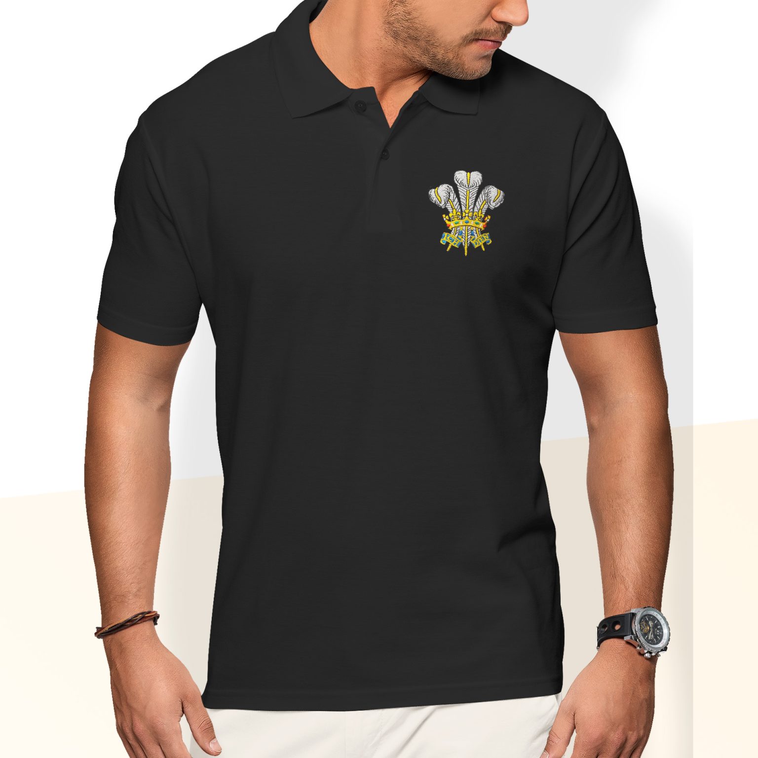 Embroidered Prince Of Wales Polo Shirt Men - Purple Print House