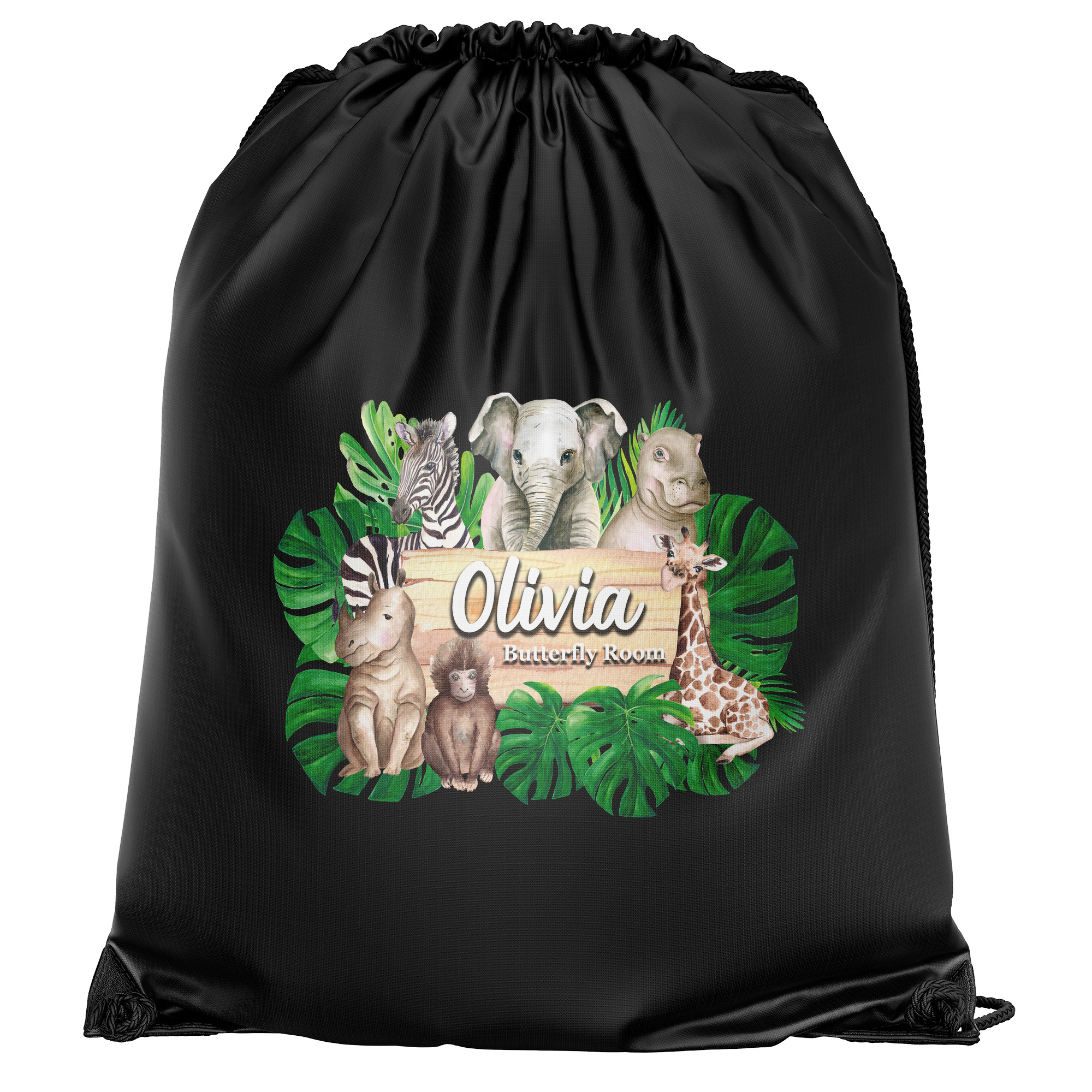 Tropical Safari Animals Drawstring Bag Kids - Purple Print House