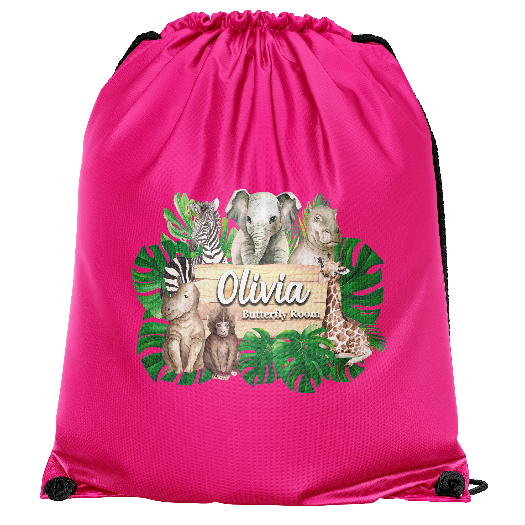 Tropical Safari Animals Drawstring Bag Kids - Purple Print House
