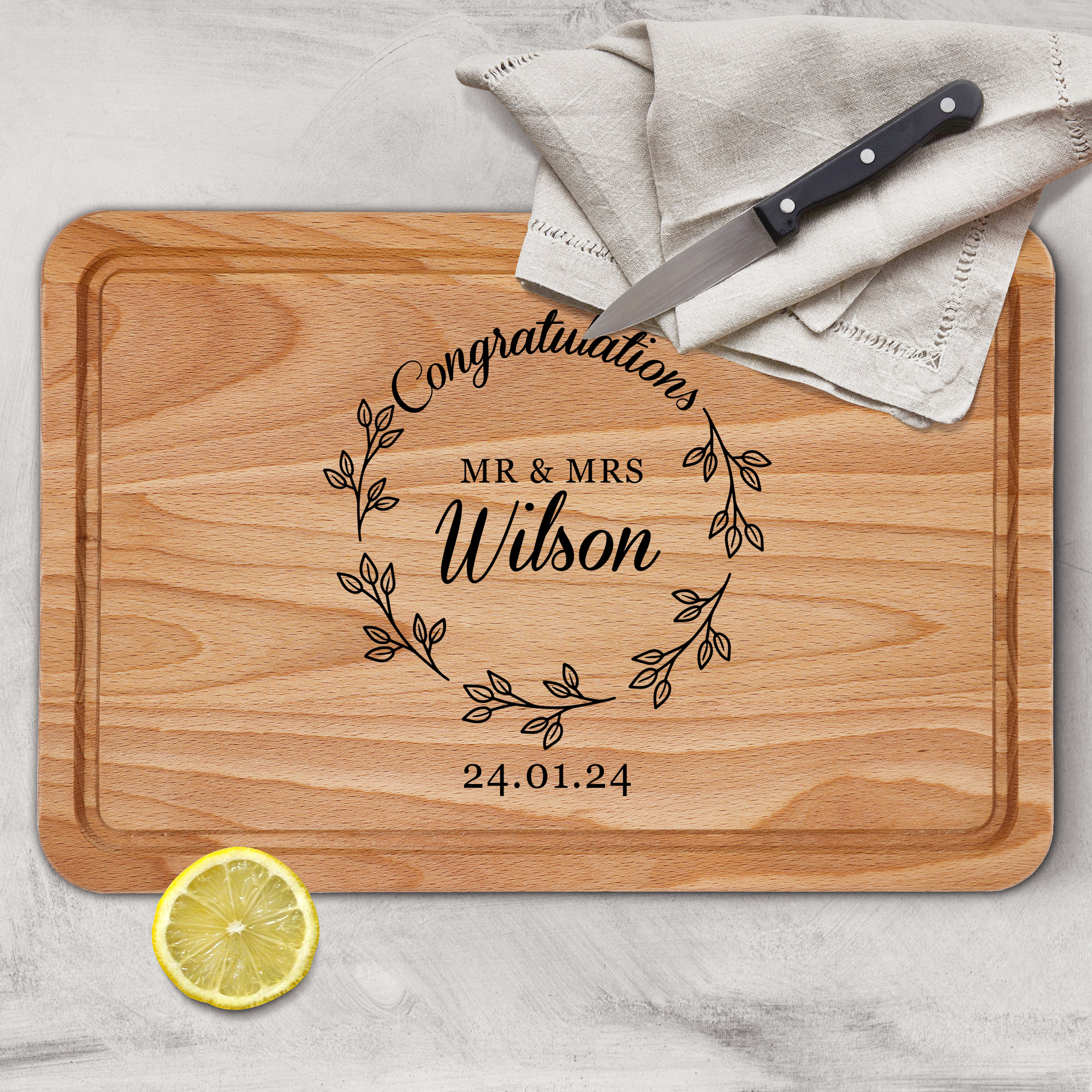 Congratulation Mr & Mrs Personalised Wooden Chopping Board Kitchen ...