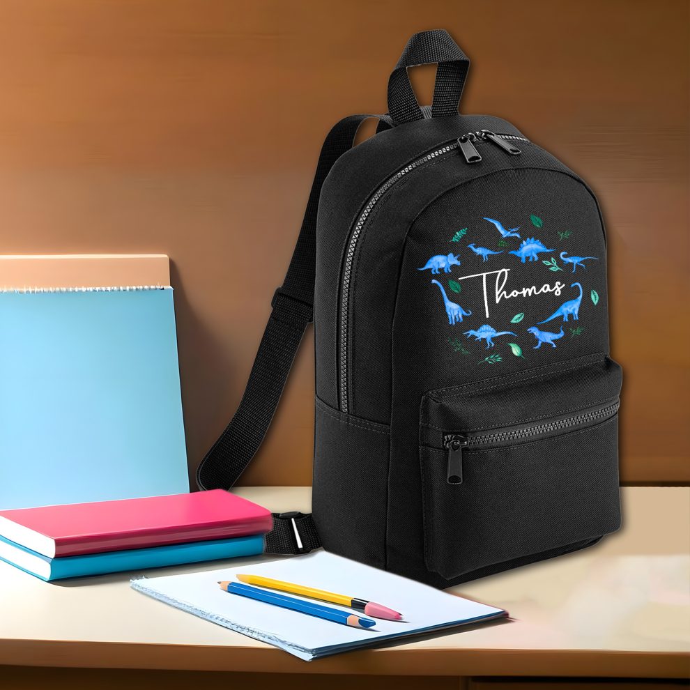 Personalised Blue Dinosaurs Mini Backpack Kids - Purple Print House