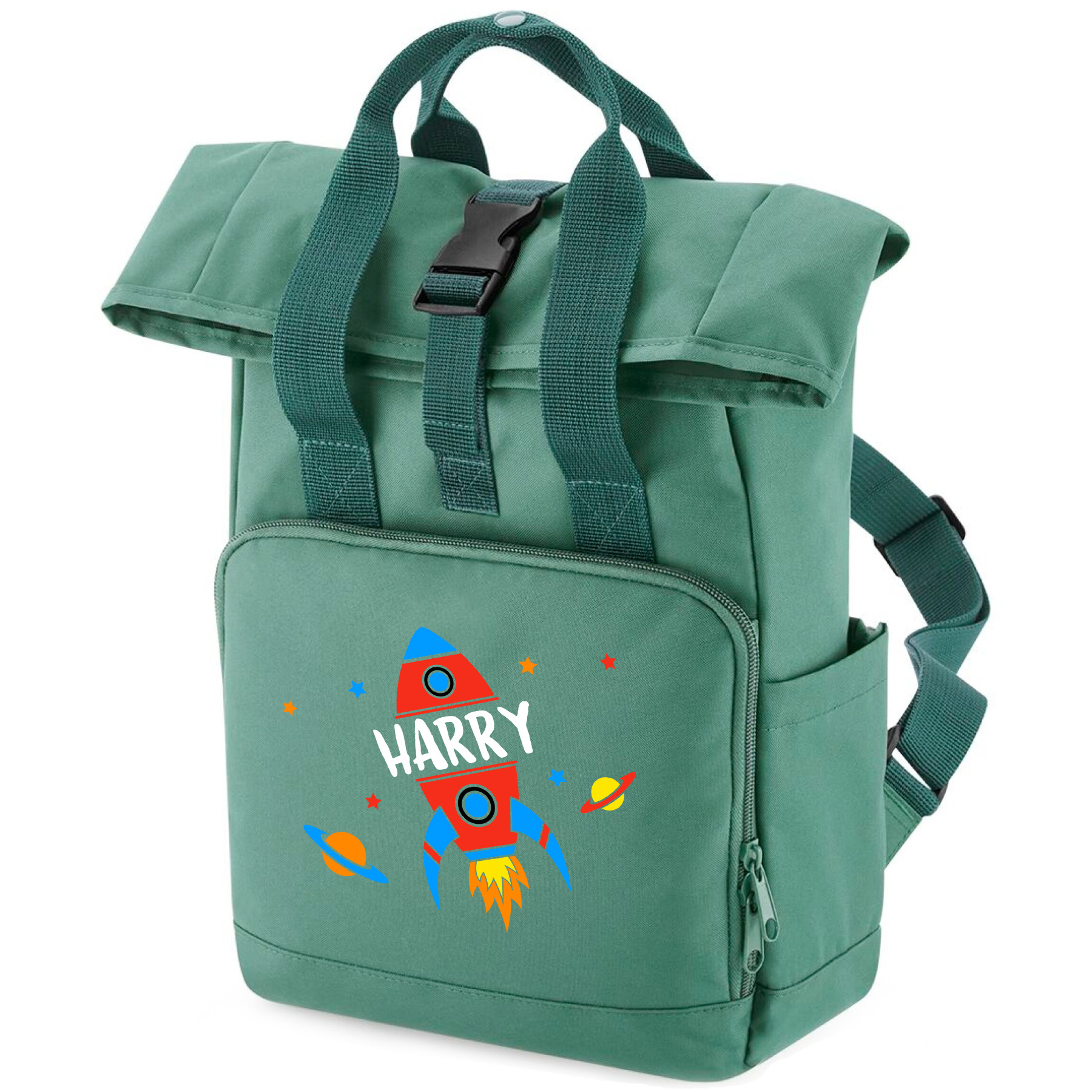 Personalised Rocket Ship Kids Backpack | Roll Top Design