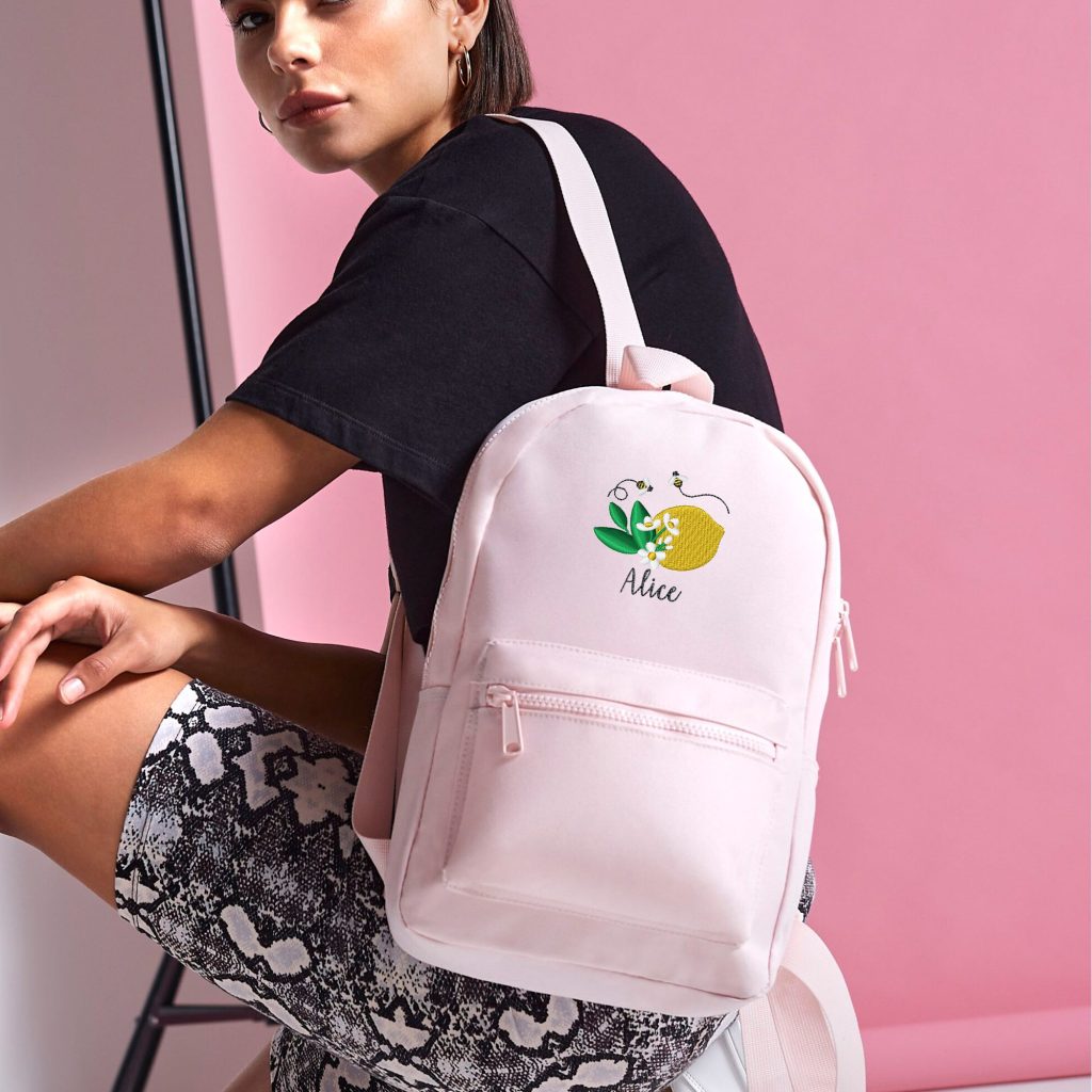 Embroidered Lemon Personalised Mini Backpack Kids - Purple Print House