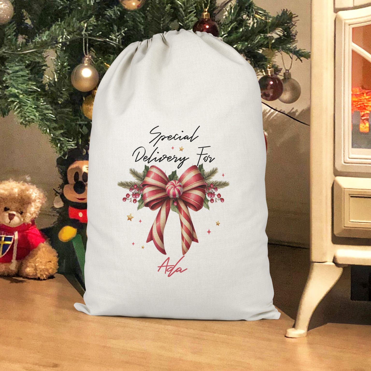 Christmas Candy Cane Present Sack Kids - Personalised Gift